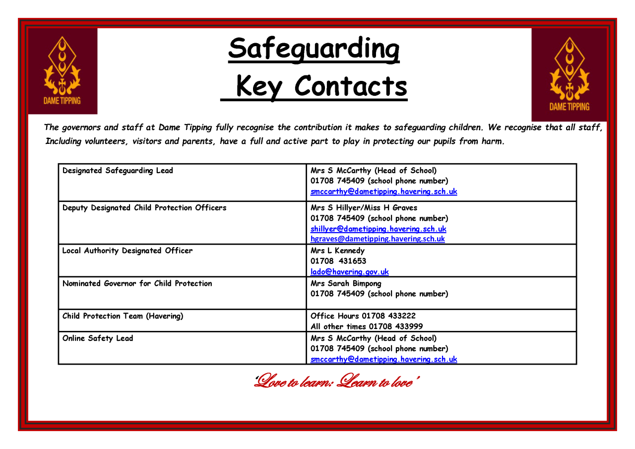 Safeguarding | Dame Tipping Primary School